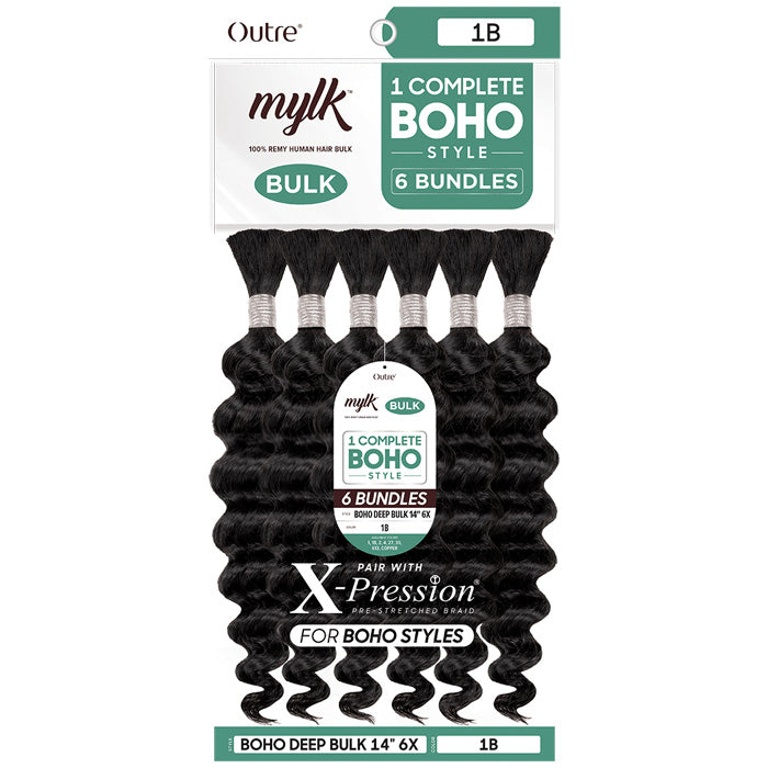 Outre Mylk 100% Remy Human Hair Bulk 6 Bundles - BOHO DEEP BULK 14" 6X ...