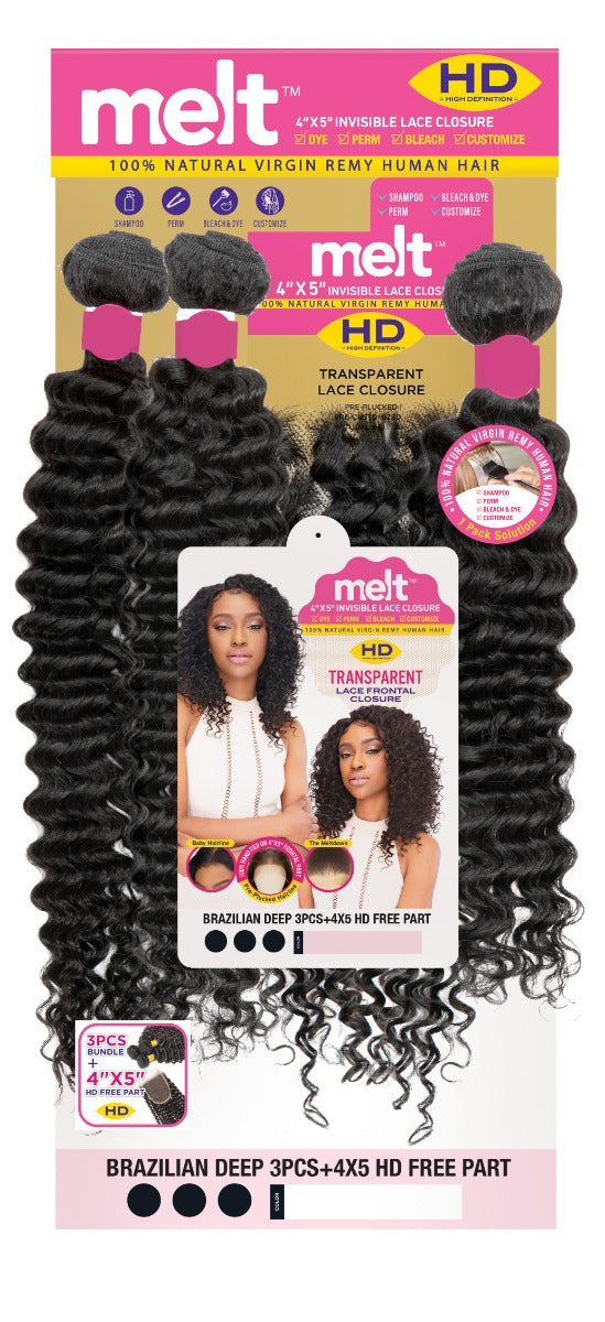 Janet Collection 100% Virgin Remy Human Hair Weave 3Pcs & 4X5 HD Lace ...